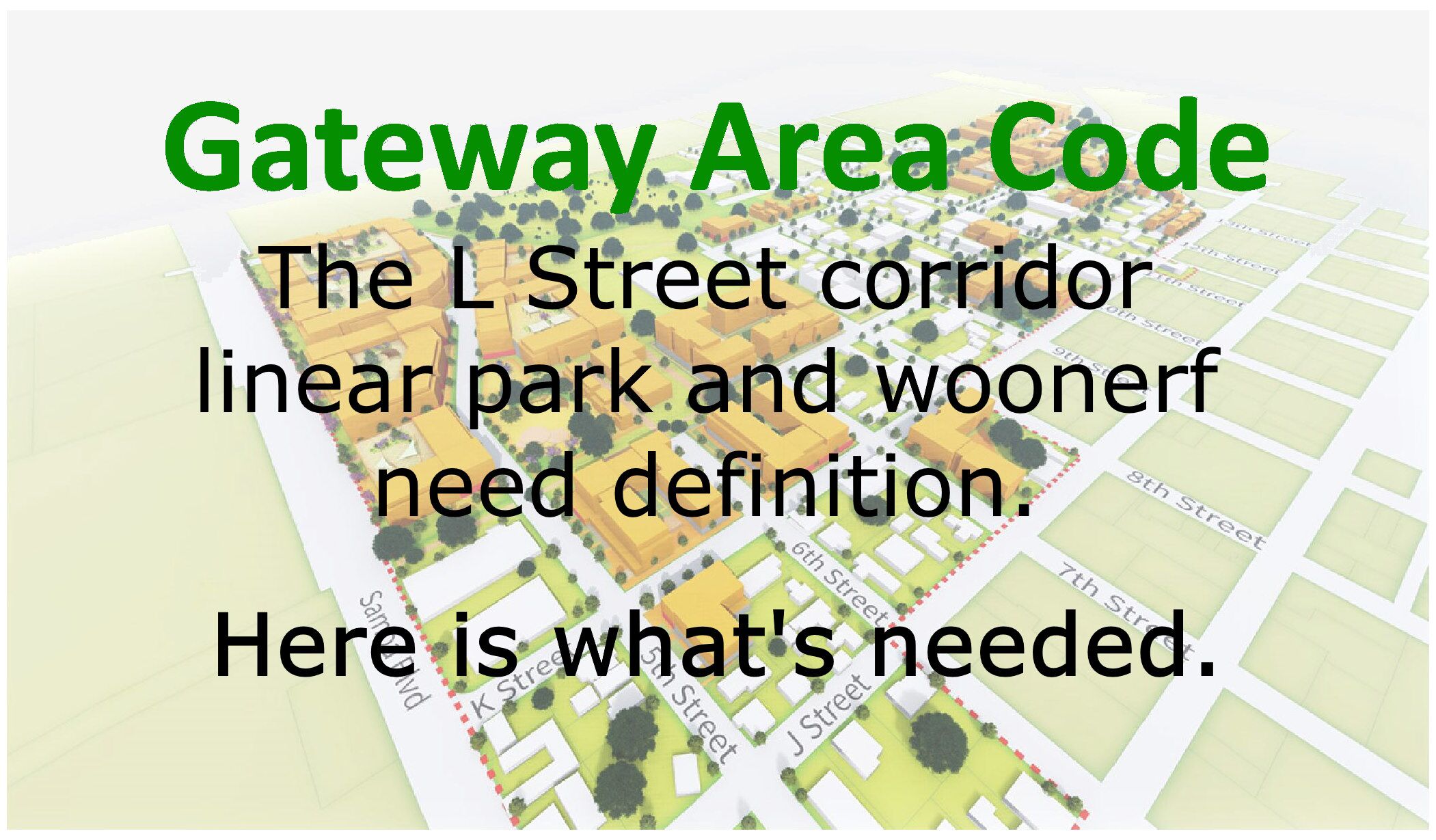 A successful woonerf and linear park in the L Street corridor needs Gateway Code policies ...